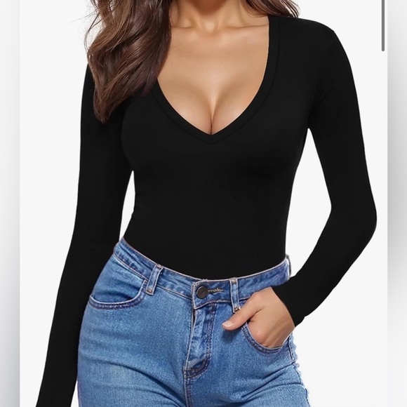 Mangopop Tops Nwt Mangopop Deep V Neck Long Sleeve Bodysuit Size Xl